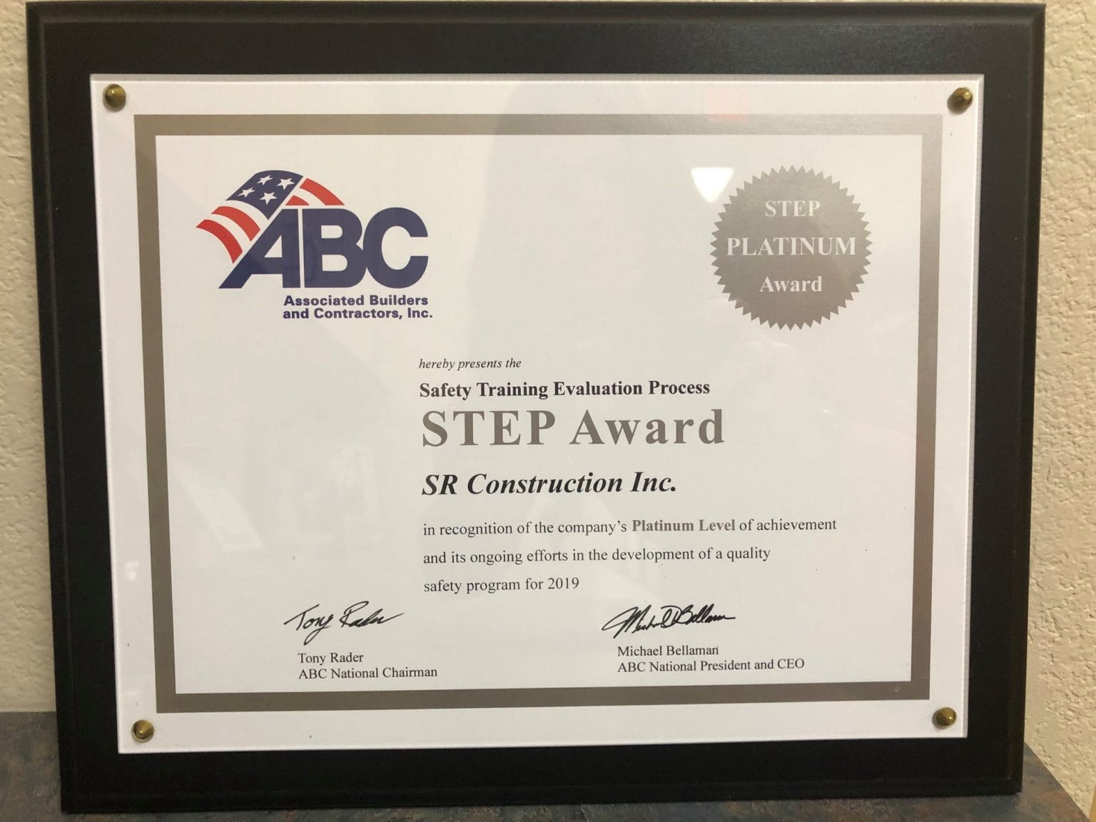 Nevada Business Magazine | SR Construction Awarded ABC STEP Platinum ...