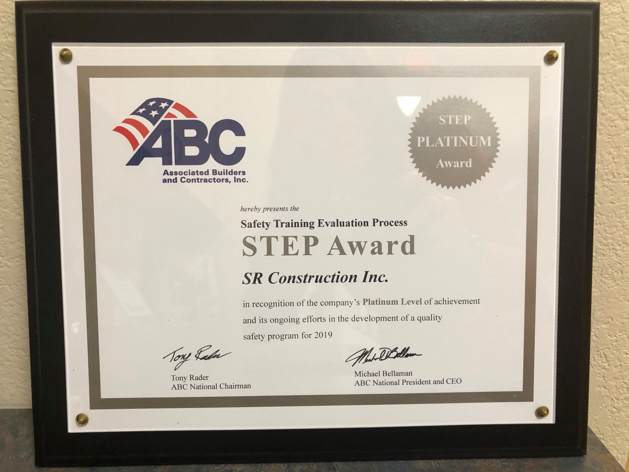 Nevada Business Magazine | SR Construction Awarded ABC STEP Platinum ...